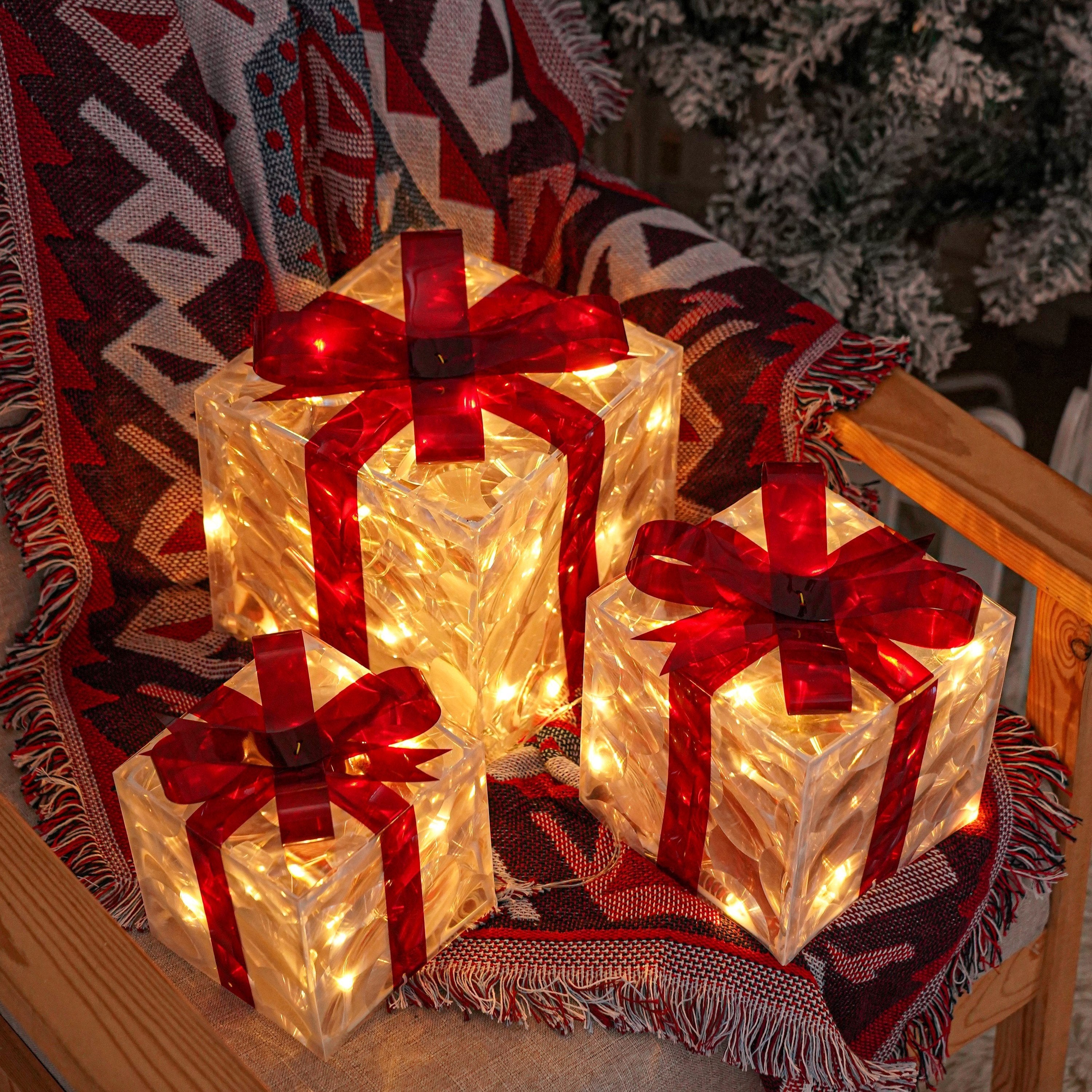 Holly Jolly Boxes™ - Set Of 3 Christmas Light Gift Boxes Decoration ...